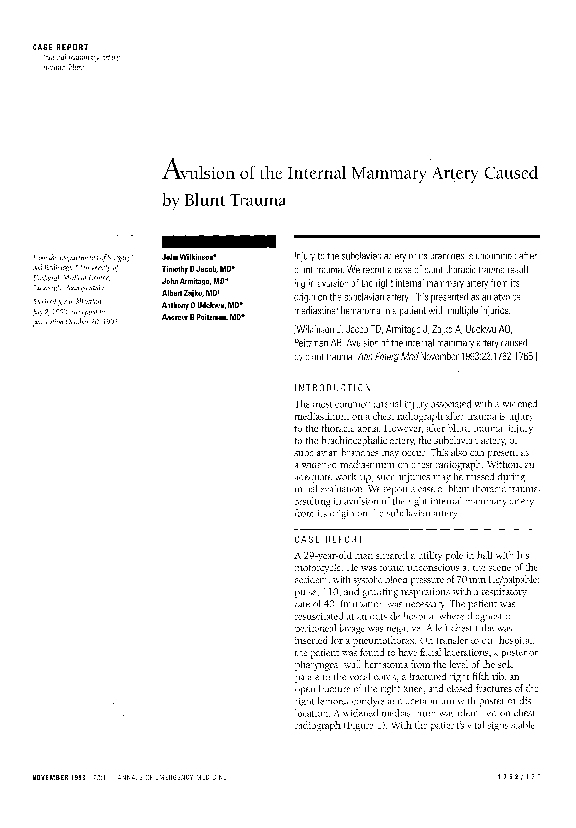 (PDF) Avulsion of the internal mammary artery caused by Blunt Trauma
