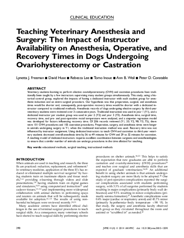 (PDF) Teaching Veterinary Anesthesia and Surgery: The Impact of ...