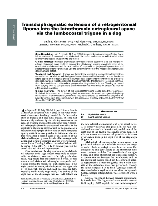 (PDF) Transdiaphragmatic extension of a retroperitoneal lipoma into the ...