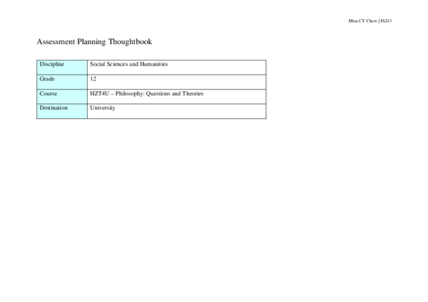 (PDF) Grade 12 Philosophy (HZT4U) Overall assessment plan