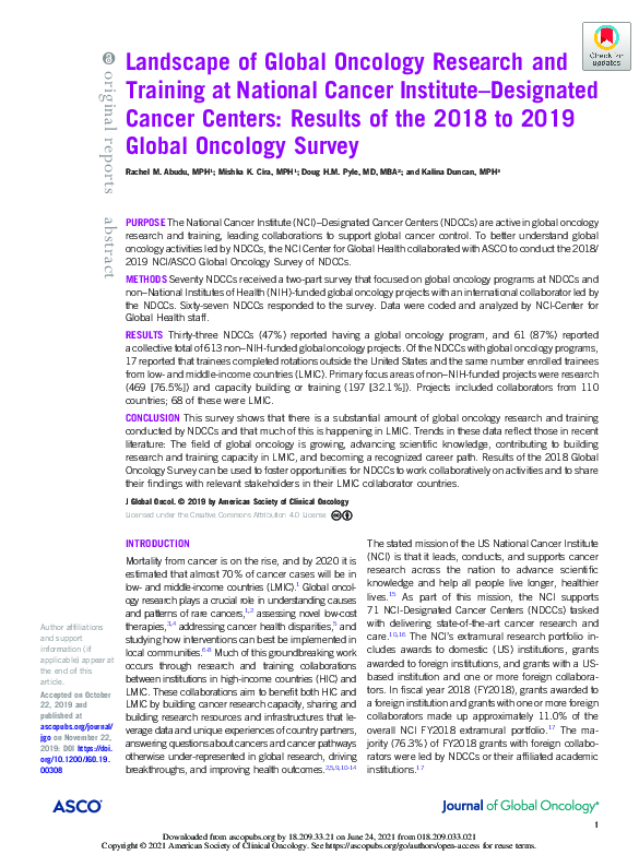 (PDF) Landscape of Global Oncology Research and Training at National ...