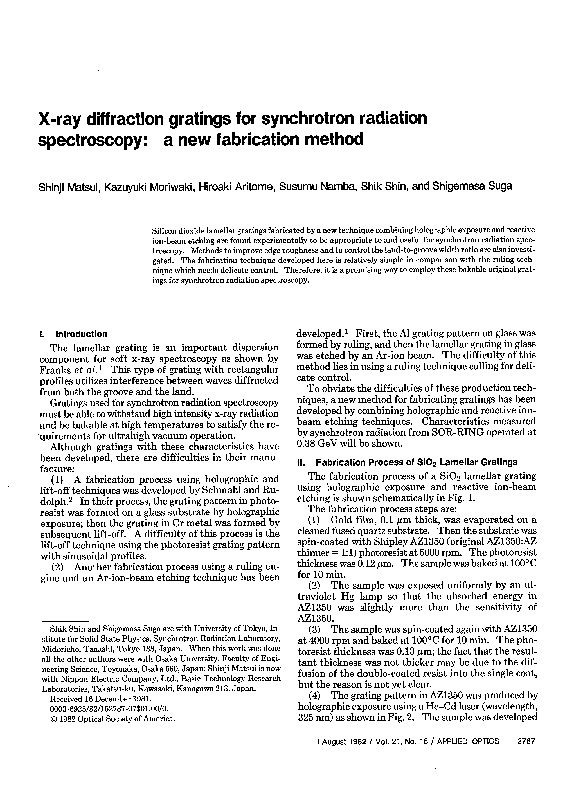 (PDF) Novel X-ray Diffraction Gratings for Synchrotron Spectroscopy