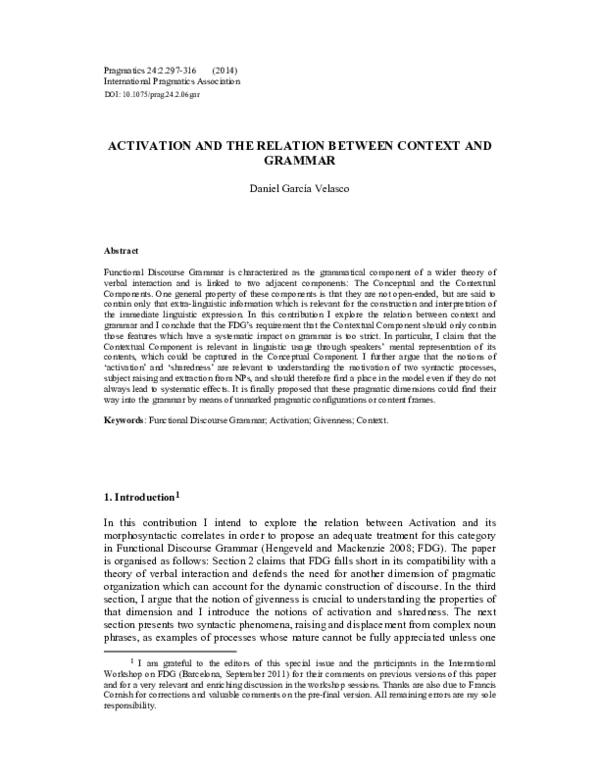 (PDF) Activation and the relation between context and grammar