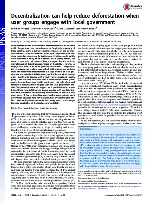 (PDF) Decentralization can help reduce deforestation when user groups ...