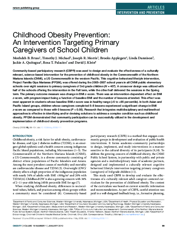 (PDF) Childhood Obesity Prevention: An Intervention Targeting Primary ...
