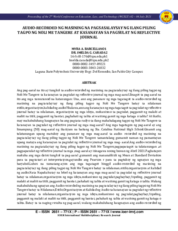 (PDF) Audio-Recorded ng Masining na Pagsasalaysay ng Ilang Piling Tagpo ...