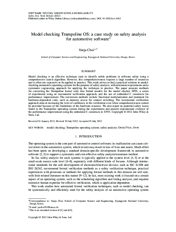 (PDF) Model checking trampoline OS: A case study on safety analysis for automotive software ...