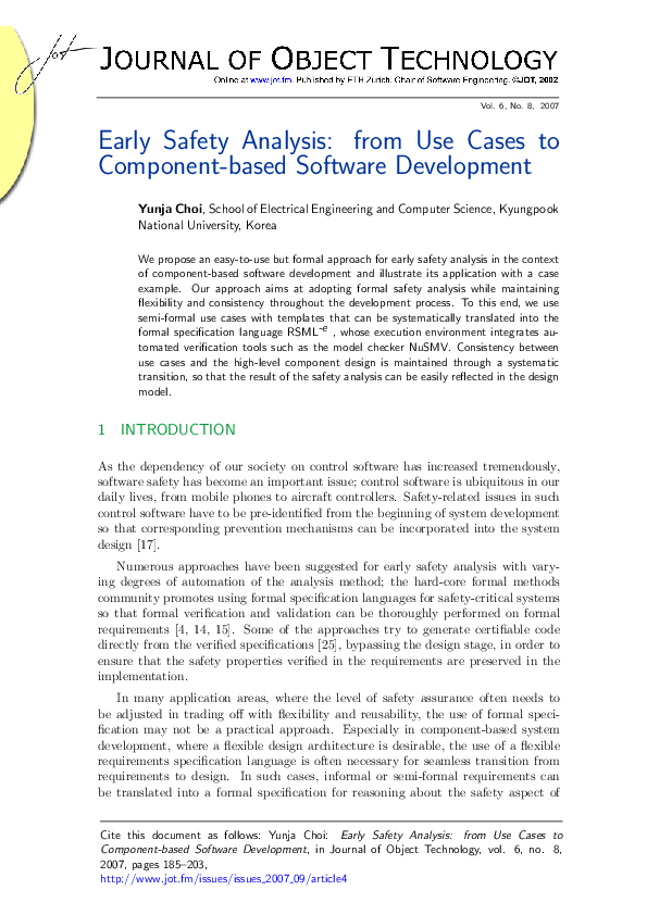 (PDF) Early Safety Analysis: from Use Cases to Component-based Software ...