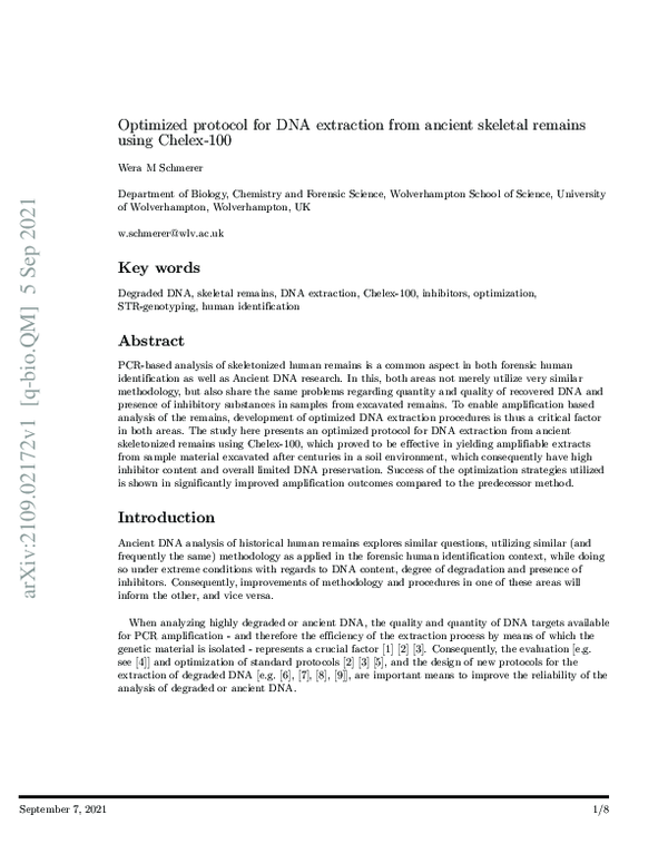 Pdf Optimized Protocol For Dna Extraction From Ancient Skeletal