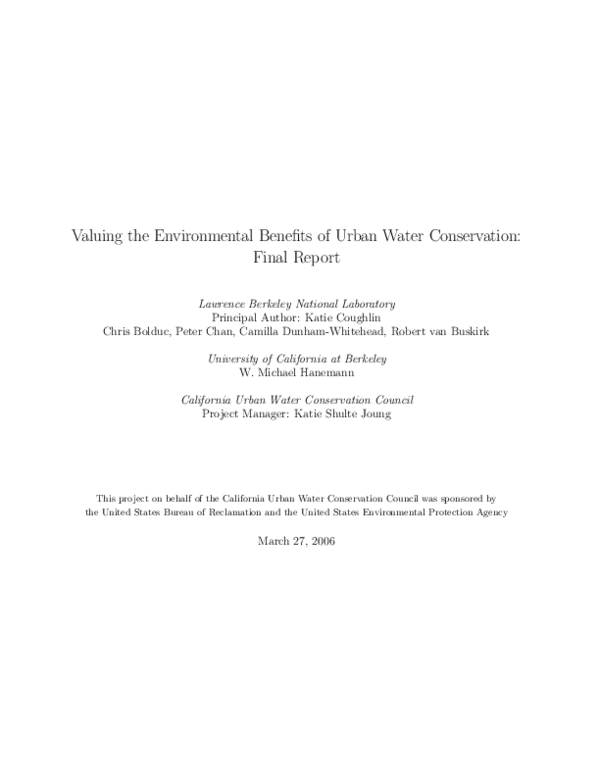 (PDF) Valuing the Environmental Beneflts of Urban Water Conservation ...