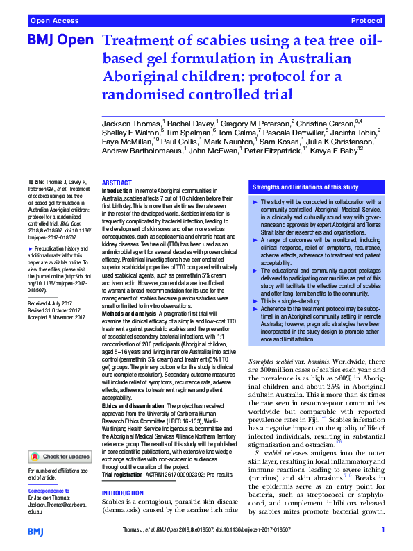 (PDF) Treatment of scabies using a tea tree oil-based gel formulation ...