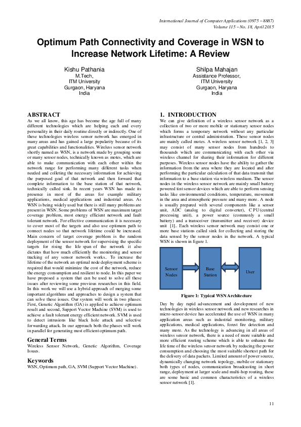 (PDF) Optimum Path Connectivity and Coverage in WSN to Increase Network Lifetime: A Review