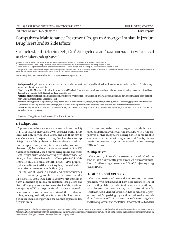 (PDF) Compulsory Maintenance Treatment Program Amongst Iranian ...