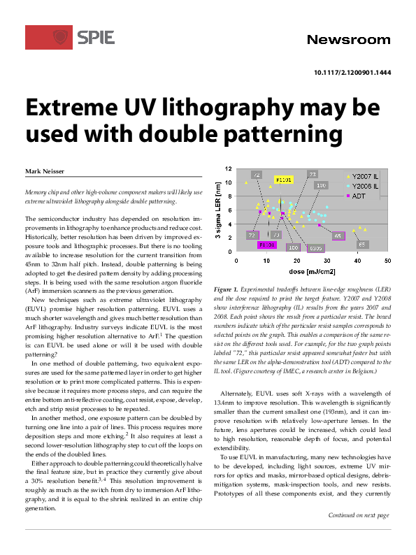 (PDF) Extreme UV lithography may be used with double patterning