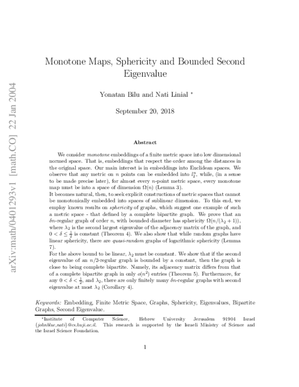(PDF) Monotone maps, sphericity and bounded second eigenvalue