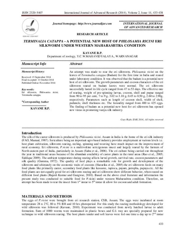 (PDF) Terminalia Catappa - a Potential New Host of Philosamia Ricini ...