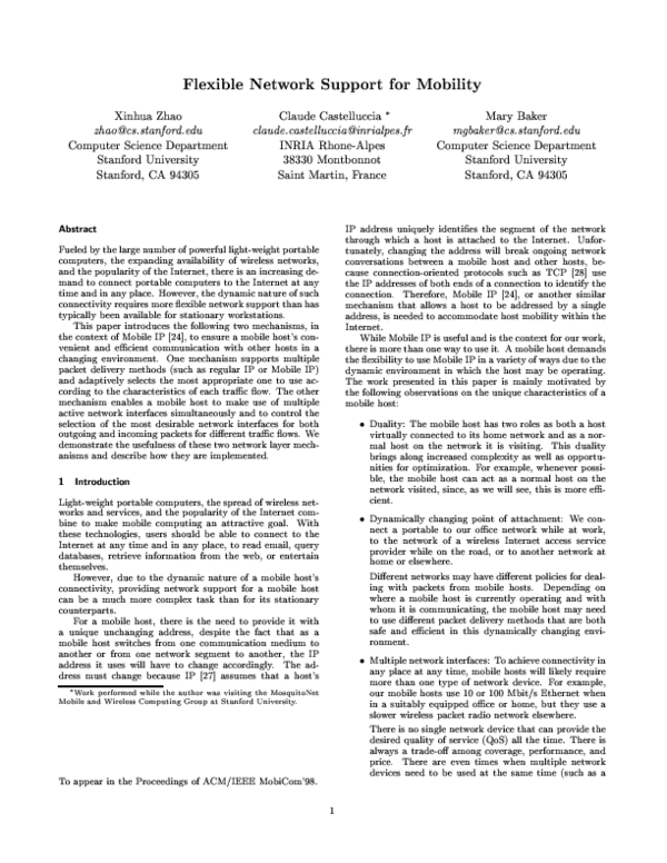 (PDF) Flexible network support for mobility