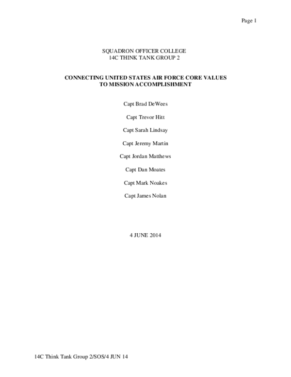 (PDF) Connecting United States Air Force Core Values to Mission ...