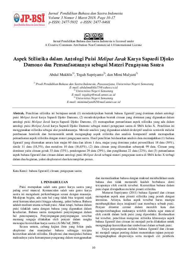 (PDF) Aspek Stilistika dalam Antologi Puisi Melipat Jarak Karya Sapardi Djoko Damono dan ...