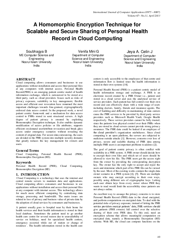 (PDF) A Homomorphic Encryption Technique for Scalable and Secure Sharing of Personal Health ...