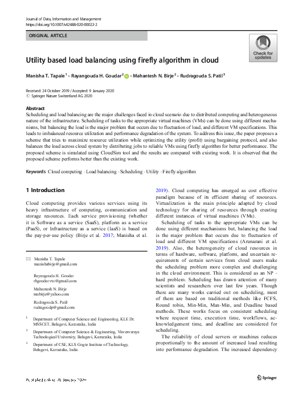 Pdf Utility Based Load Balancing Using Firefly Algorithm In Cloud