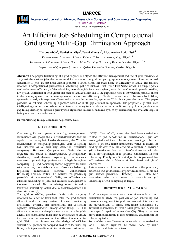 (PDF) An Efficient Job Scheduling in Computational Grid Using Multi-Gap Elimination Approach