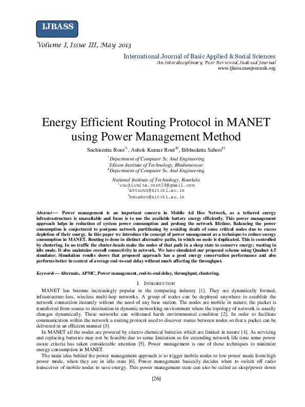 (PDF) Energy Efficient Routing Protocol in MANET using Power Management ...