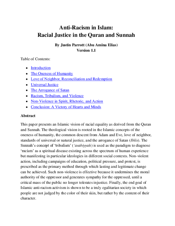 (PDF) Anti-Racism in Islam: Racial Justice in the Quran and Sunnah
