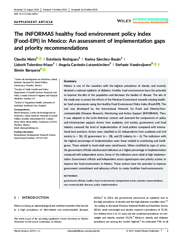 (PDF) The INFORMAS healthy food environment policy index (Food-EPI) in ...