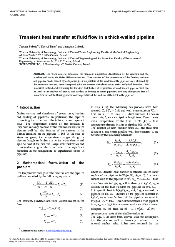 (PDF) Transient heat transfer at fluid flow in a thick-walled pipeline
