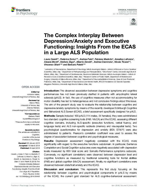 (PDF) The Complex Interplay Between Depression/Anxiety and Executive Functioning: Insights From ...