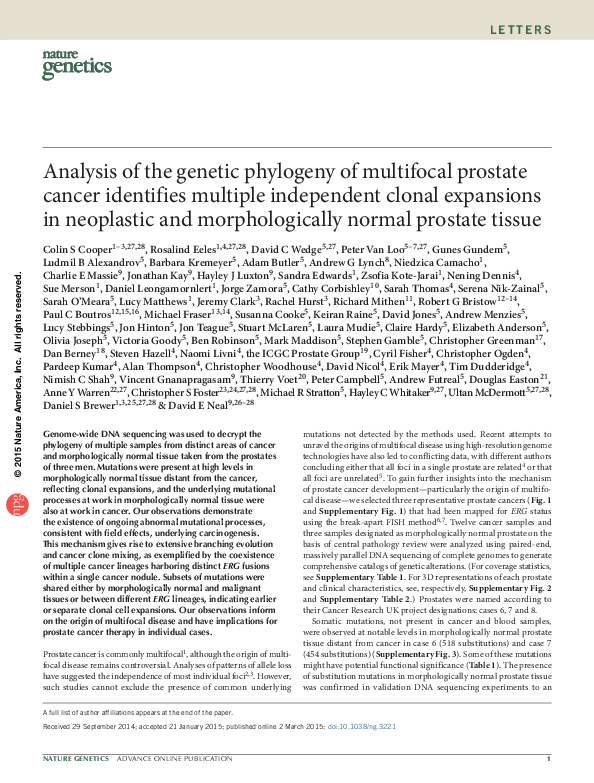 (PDF) Analysis of the genetic phylogeny of multifocal prostate cancer ...