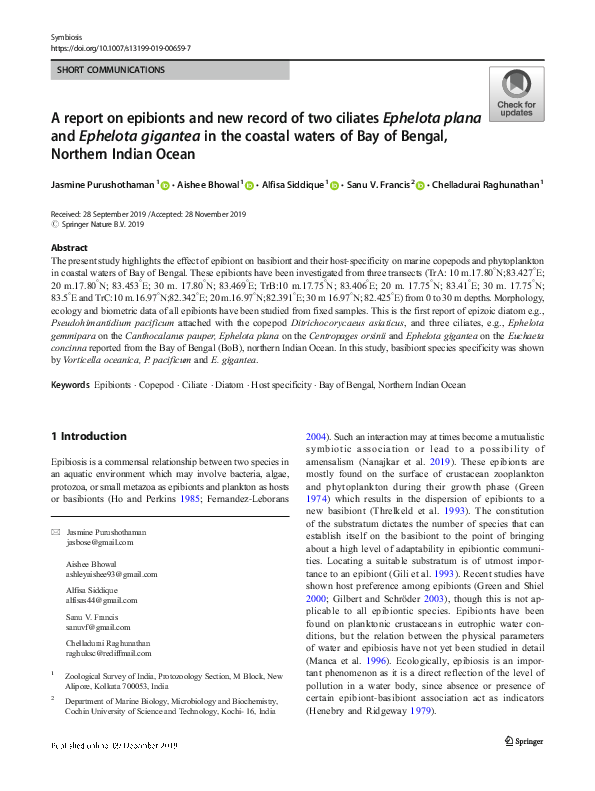 (PDF) A report on epibionts and new record of two ciliates Ephelota ...
