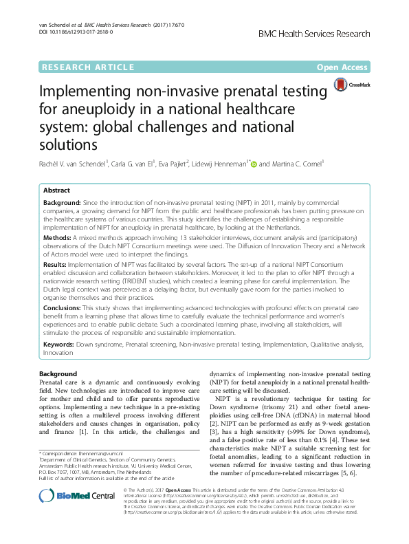 (PDF) Implementing non-invasive prenatal testing for aneuploidy in a ...