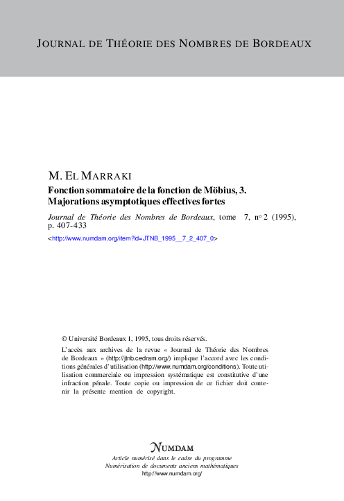 (PDF) Summatory function of the Möbius function. III: Strong effective ...