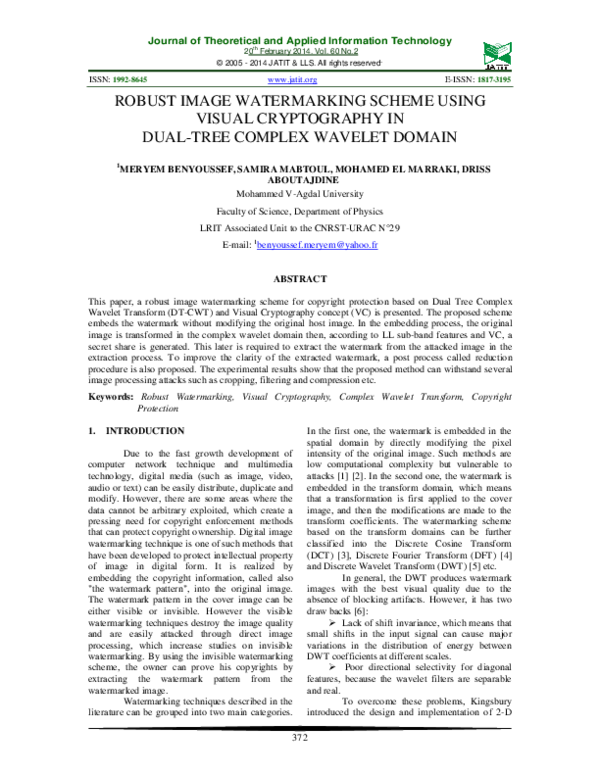Pdf Robust Image Watermarking Scheme Using Visual Cryptography In