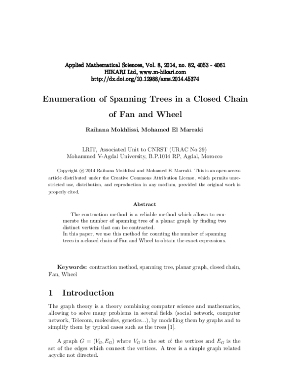 (PDF) Enumeration of spanning trees in a closed chain of fan and wheel