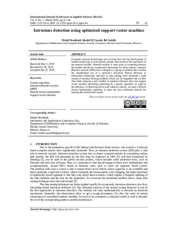 (PDF) Intrusions detection using optimized support vector machine