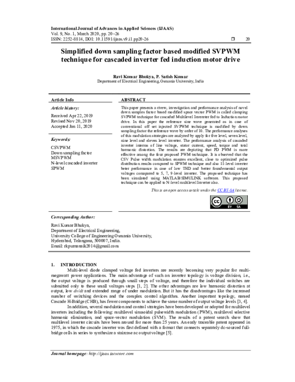 Pdf Simplified Down Sampling Factor Based Modified Svpwm Technique For Cascaded Inverter Fed