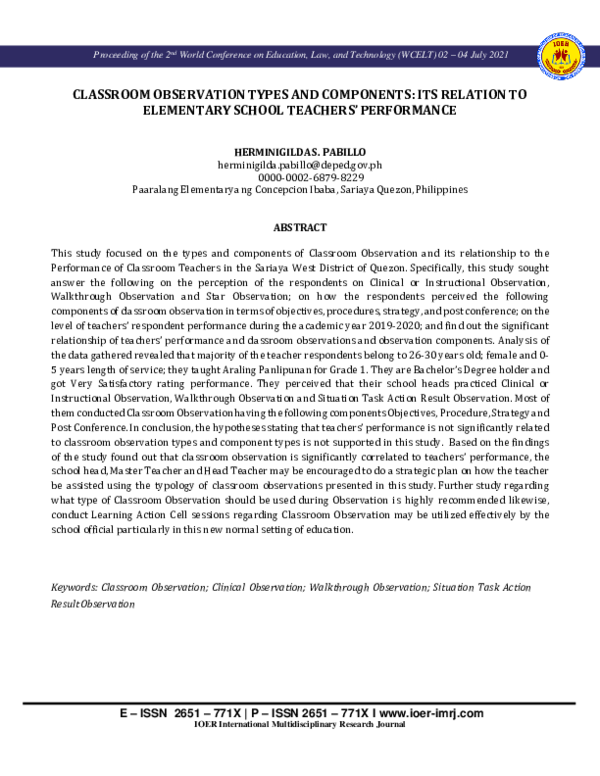 (PDF) CLASSROOM OBSERVATION TYPES AND COMPONENTS: ITS RELATION TO ...