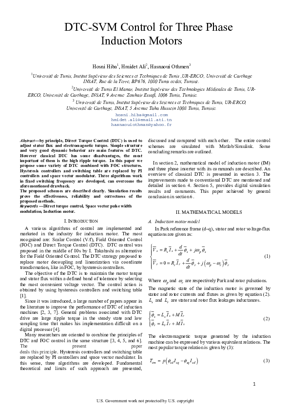 (PDF) DTC-SVM control for three phase induction motors