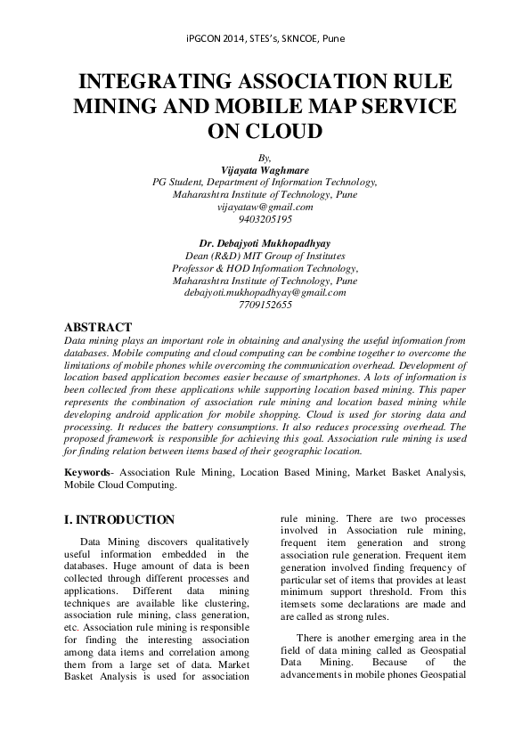 (PDF) Integrating Association Rule Mining and Mobile Map Service on Cloud