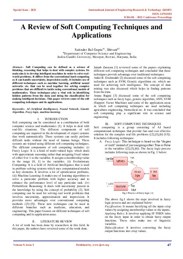 (PDF) A Review of Soft Computing Techniques and Applications