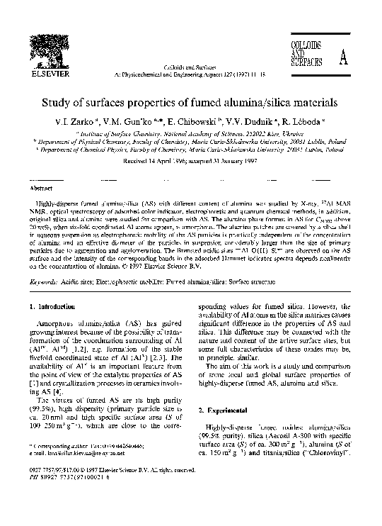 (PDF) Study of surfaces properties of fumed alumina/silica materials