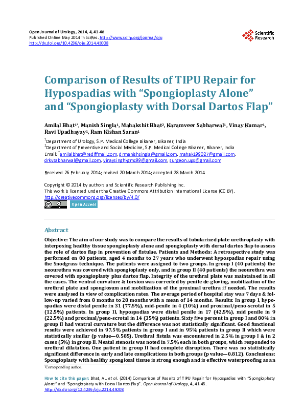 (PDF) Comparison of Results of TIPU Repair for Hypospadias with ...