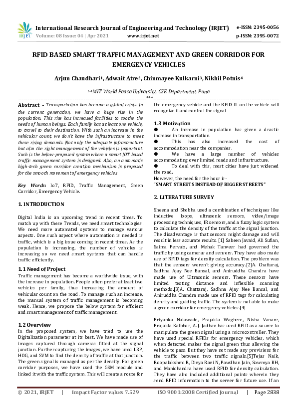 (PDF) RFID BASED SMART TRAFFIC MANAGEMENT AND GREEN CORRIDOR FOR ...