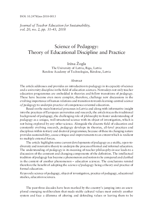 (PDF) Science of Pedagogy: Theory of Educational Discipline and Practice