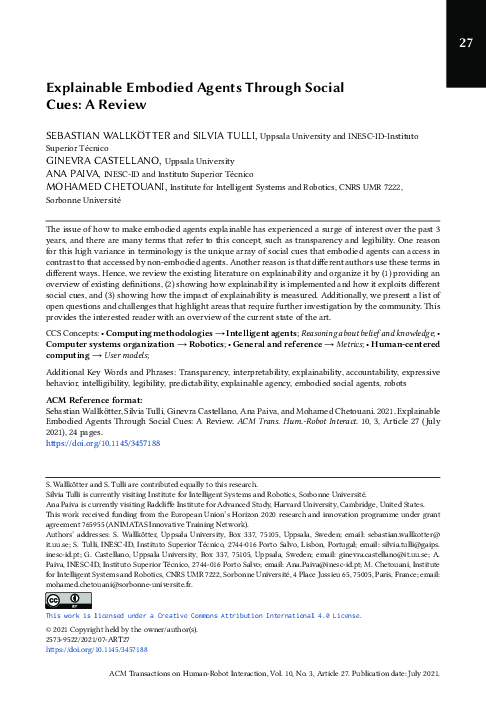 (PDF) Explainable Embodied Agents Through Social Cues