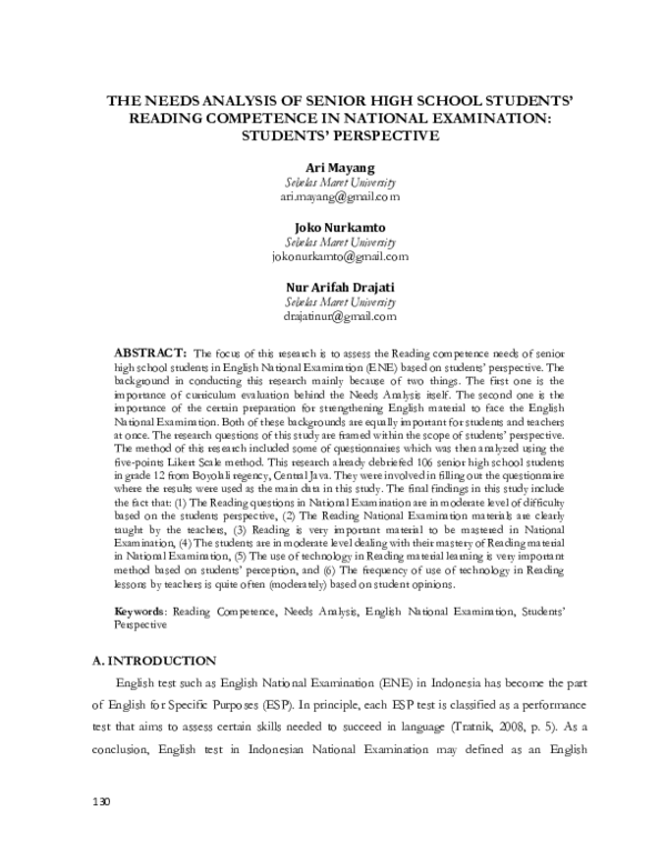 (PDF) The Needs Analysis of Senior High School Students’ Reading ...