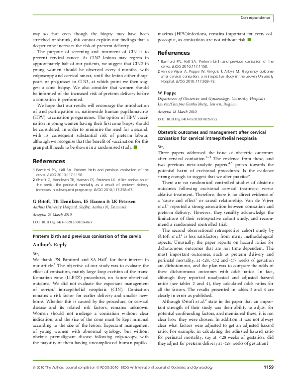(PDF) Obstetric outcomes and management after cervical conisation for ...